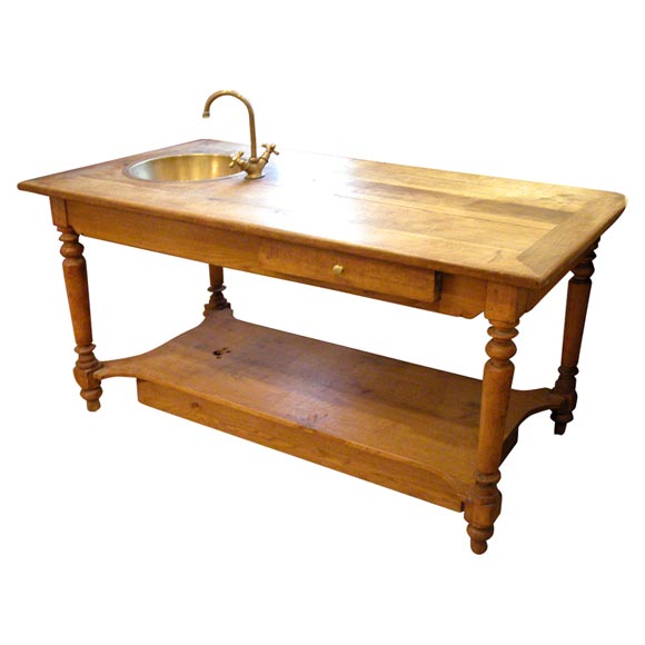 Oak Kitchen Work Table with Sink at 1stDibs