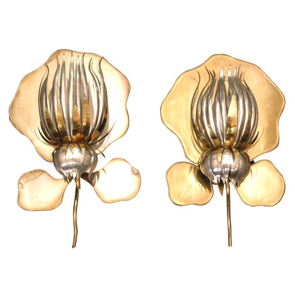 A Wonderful Pair of Lotus Flower Wall Sconces at 1stDibs