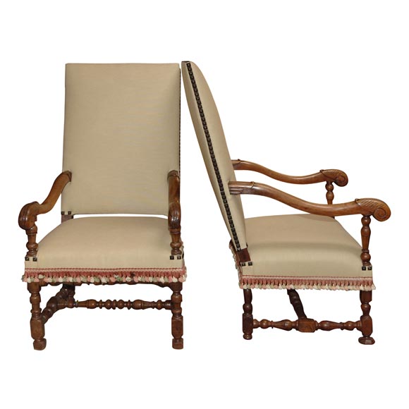 A Louis XIV Chair and a Louis XIV -style Chair of Carved Walnut at 1stDibs