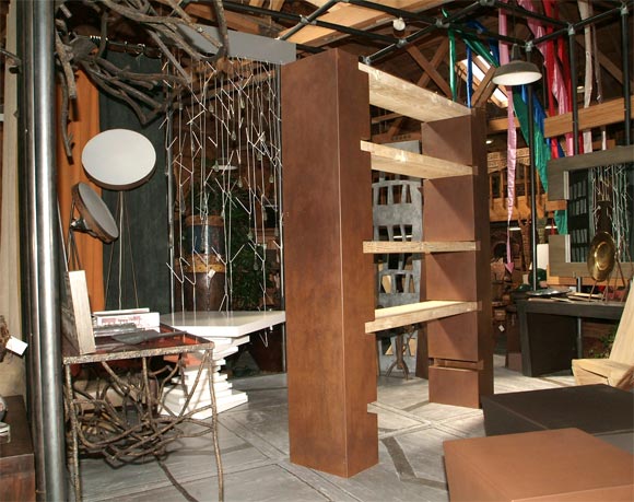 RON MANN DESIGN CORTEN STEEL/ SANDBLASTED DOUGLAS FIR BOOKSHELF at 1stDibs