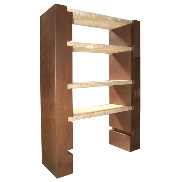 RON MANN DESIGN CORTEN STEEL/ SANDBLASTED DOUGLAS FIR BOOKSHELF at 1stDibs