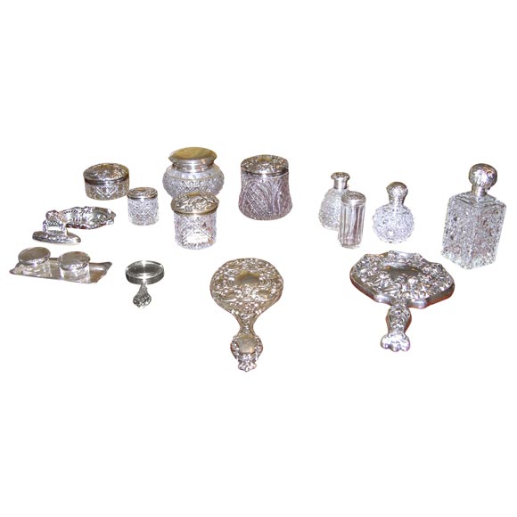 Group of Silver and Crystal Vanity Top Accessories at 1stDibs