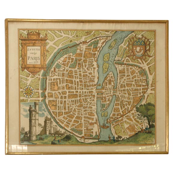 A Vintage Illustrated Map of Paris at 1stDibs