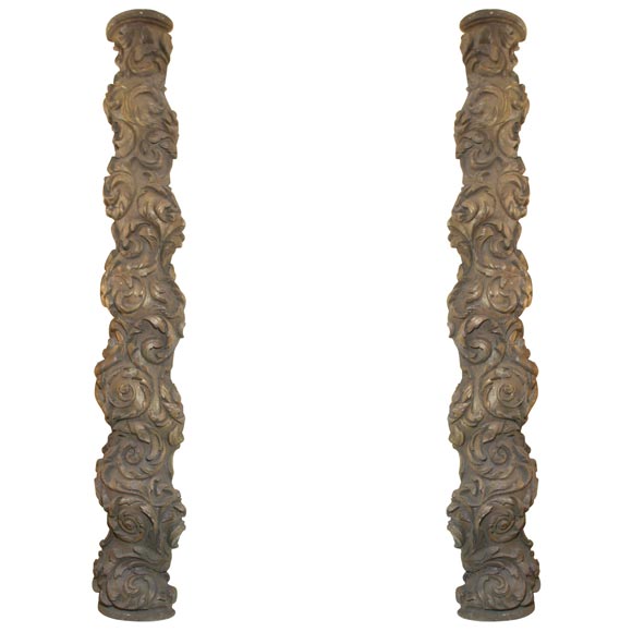 Pair of Twist Carved Half Columns at 1stDibs