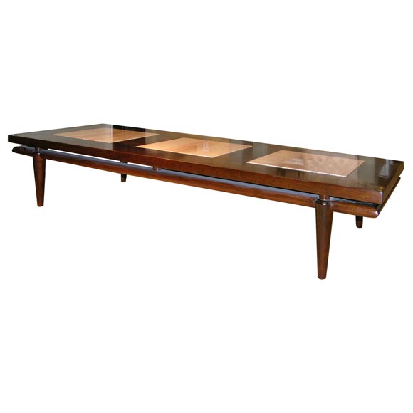 Long rectangular cocktail table with pink marble at 1stDibs