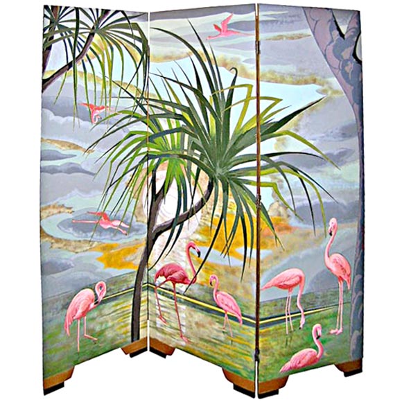 #3031 Painted 3-Panel Screen by Rene Bouclet at 1stDibs