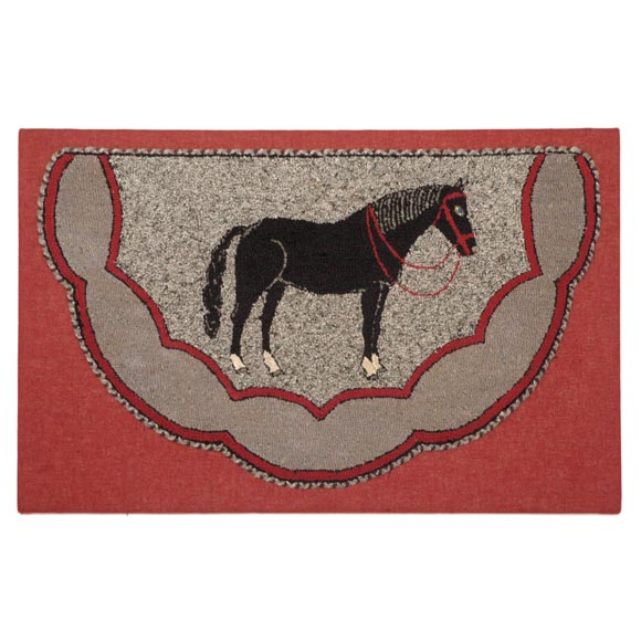 1930's Hand-Hooked and Mounted Pictorial Horse Rug at 1stDibs