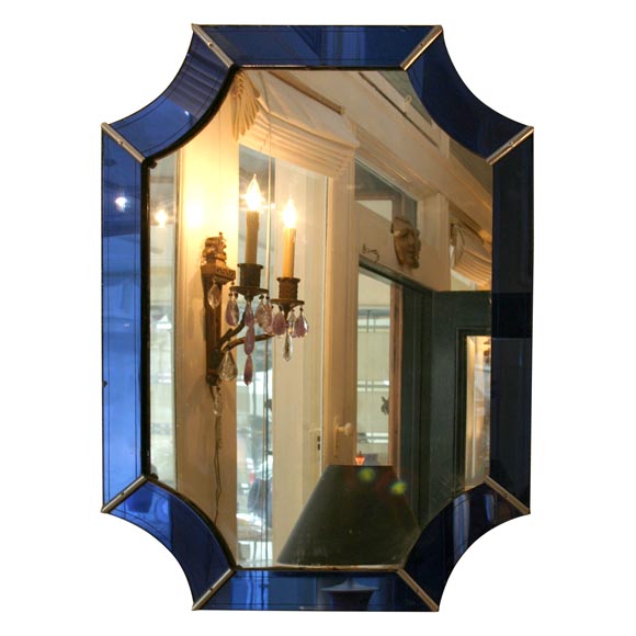 Art Deco Blue Glass Mirror at 1stDibs