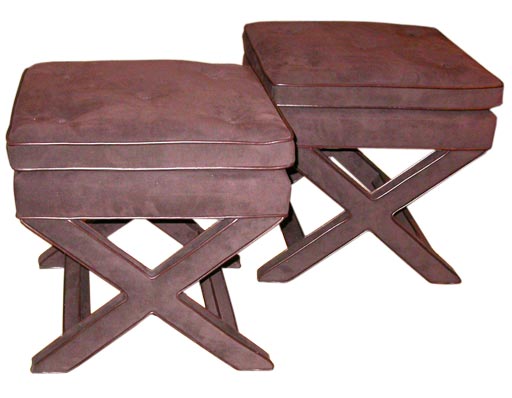 #1422 Pair of upholstered cross-legged stools at 1stDibs