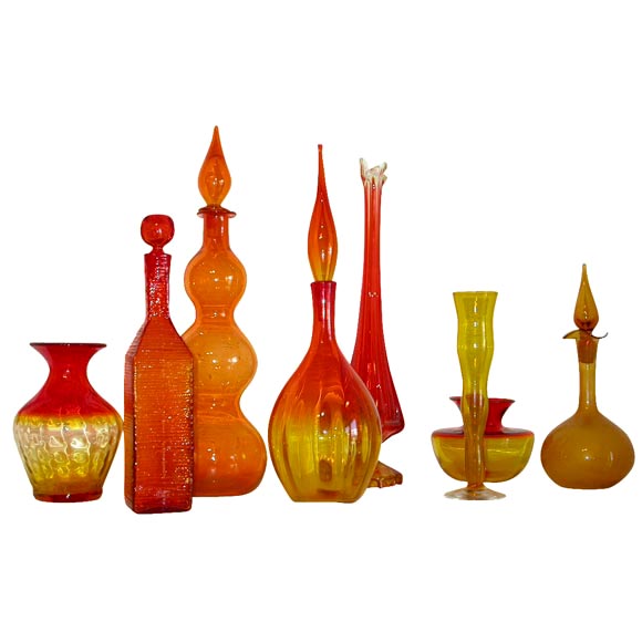 8 Red/Amber Glass Pieces at 1stDibs