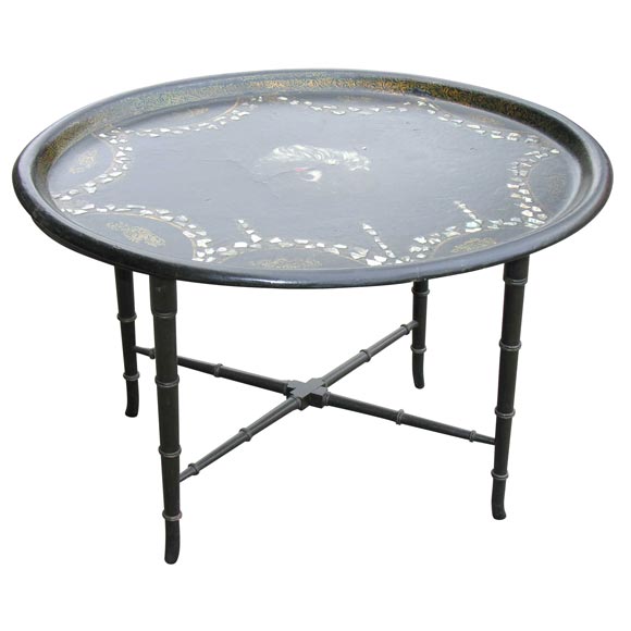 Antique Paper Mache tray on stand at 1stDibs