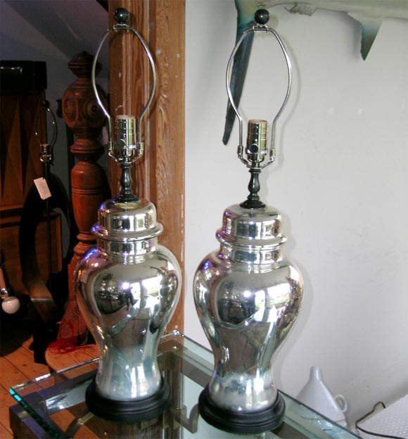 Pair of Mercury Glass Bell Jar Lamps at 1stDibs