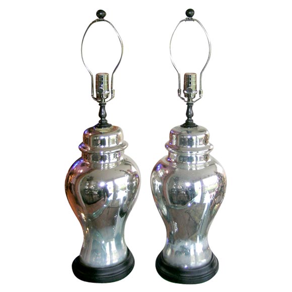 Pair of Mercury Glass Bell Jar Lamps at 1stDibs