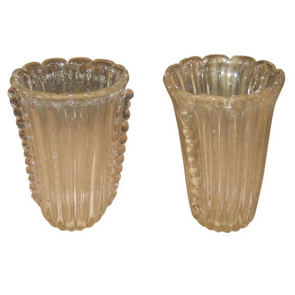 Two Murano Glass Vases with Gold Dust in the Glass Paste For Sale at ...