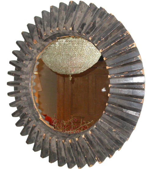 Antique Wooden Gear Mirror at 1stDibs