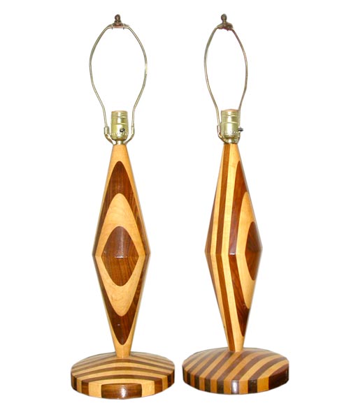 Diamond Pattern Layered Wood Lamps at 1stDibs