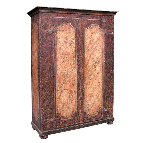 ITALIAN BAROQUE PROVINCIAL PAINTED FAUX MARBLE TWO-DOOR ARMOIRE at 1stDibs