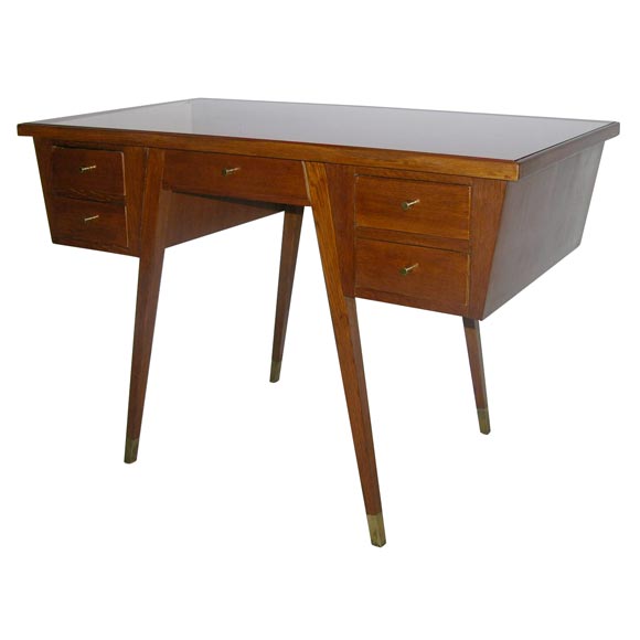 Desk with red glass top at 1stDibs