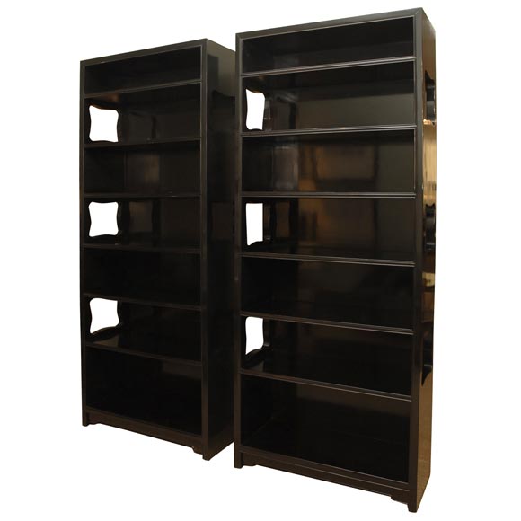 Incredible Mid-Century Chinese Black Lacquer Bookcases at 1stDibs