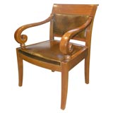 Mahogany and Leather Chair With Scroll Arms at 1stDibs