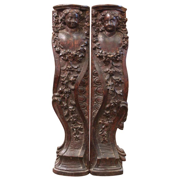 Pair of Large 18c. Caryatid Wall Appliques For Sale at 1stDibs