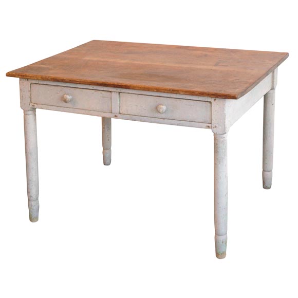 19THC ORIGINAL GREY PAINTED TWO DRAWER WORK TABLE at 1stDibs
