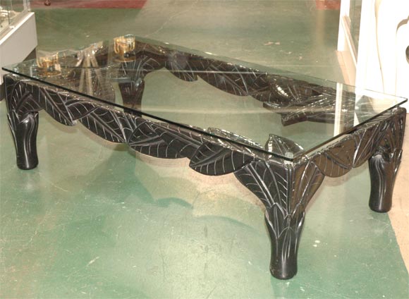 Carved Wood Banana Leaf Coffee Table at 1stDibs
