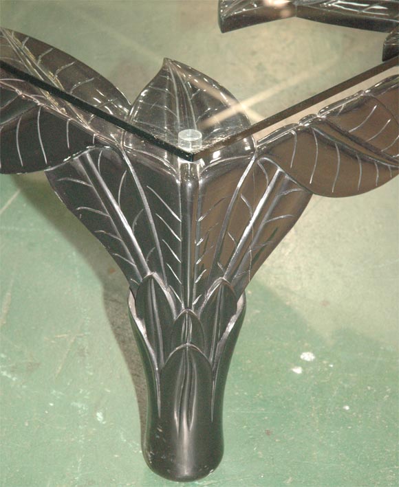 Carved Wood Banana Leaf Coffee Table at 1stDibs