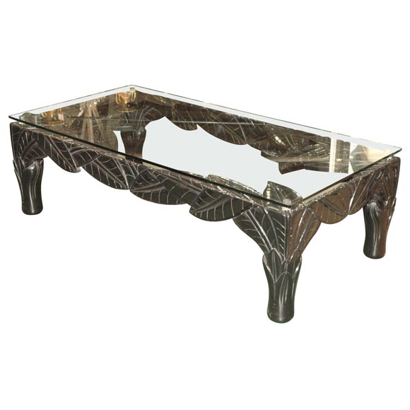 Carved Wood Banana Leaf Coffee Table at 1stDibs