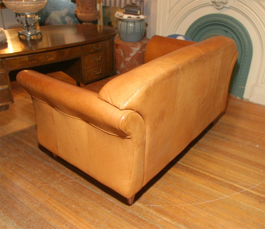 Mid Century Two-seater Caramel Colored Leather Couch at 1stDibs