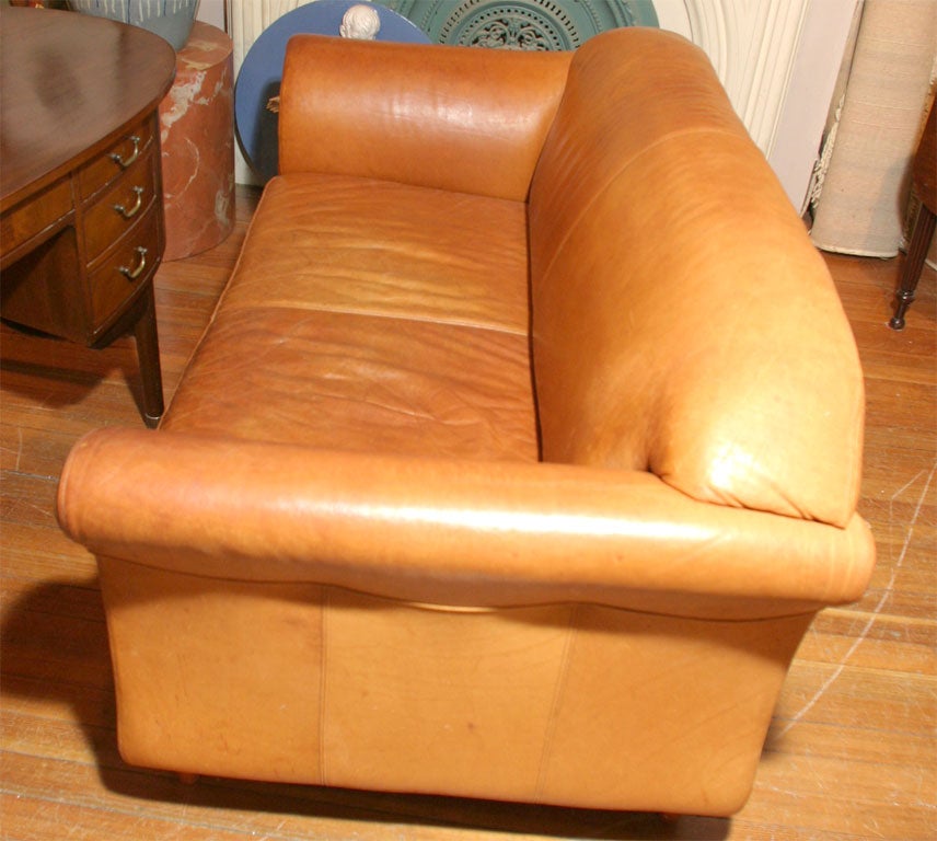 Mid Century Two-seater Caramel Colored Leather Couch at 1stDibs