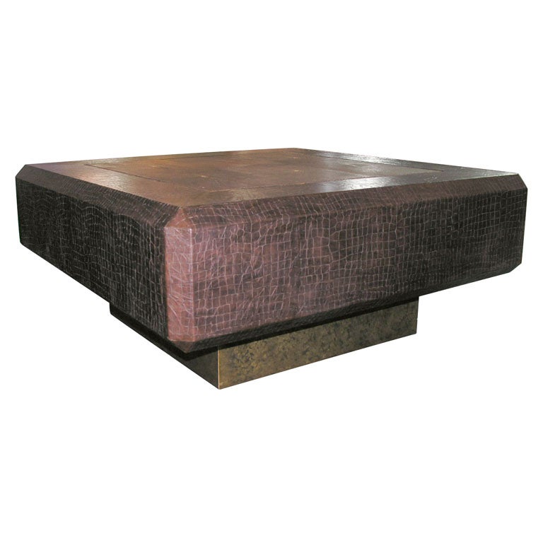 Coffee Table in Embossed Croc with Shagreen Top by Karl Springer at 1stDibs
