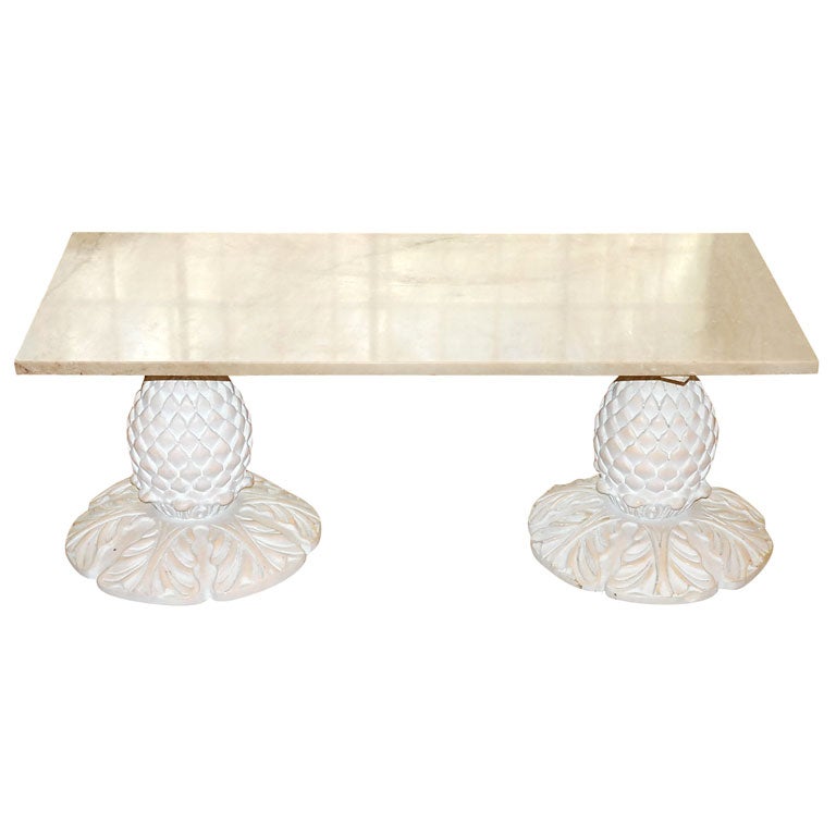 Carved Pineapple Coffee Table with Marble Top at 1stDibs