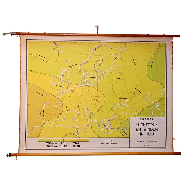 European Map of the winds in July at 1stDibs