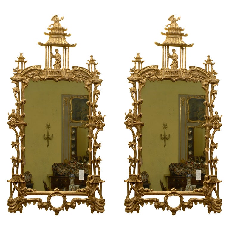 Pair of Aged Reproduction Chinese Chippendale Mirrors at 1stDibs