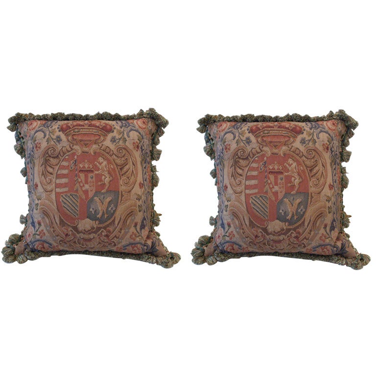 PAIR of Aubusson Large Crest and Shield Pillow at 1stDibs