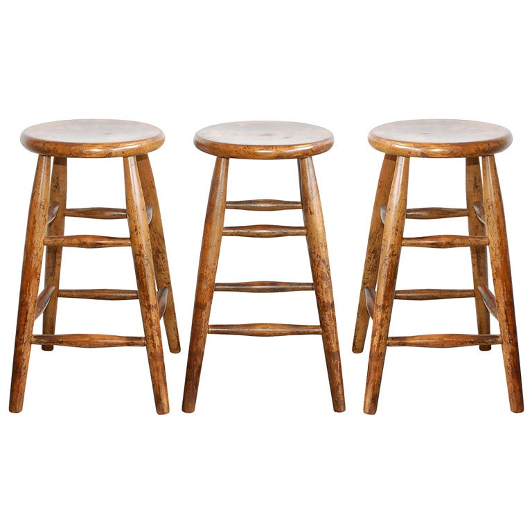 1920-1930'S BAR STOOLS ORIGINAL NATURAL SURFACE-SET OF THREE at 1stDibs