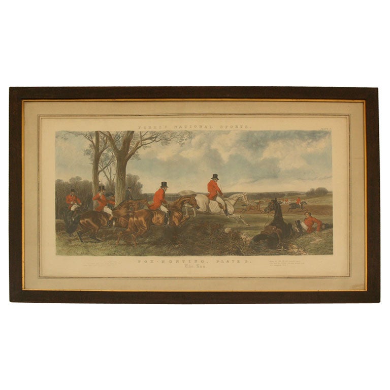 Colored engravings of hunting scenes at 1stDibs