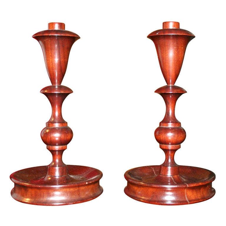 English Treen Solid Hardwood Candlesticks at 1stDibs