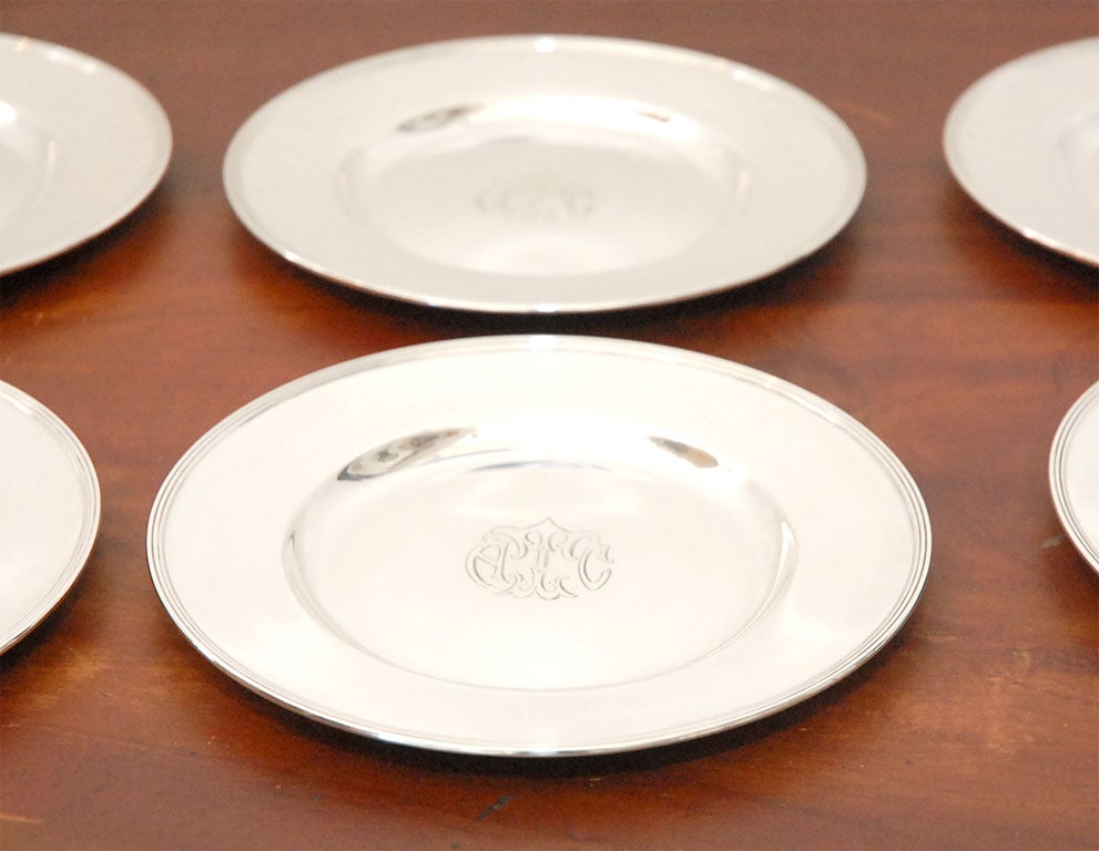 SET OF ANTIQUE STERLING SILVER DESSERT PLATES at 1stDibs