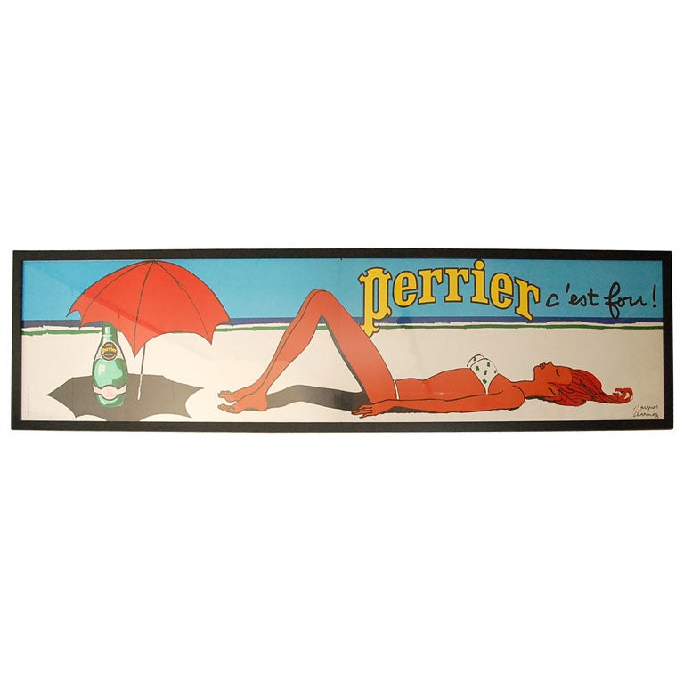 Perrier C`est Fou, long horizontal vintage poster at 1stDibs