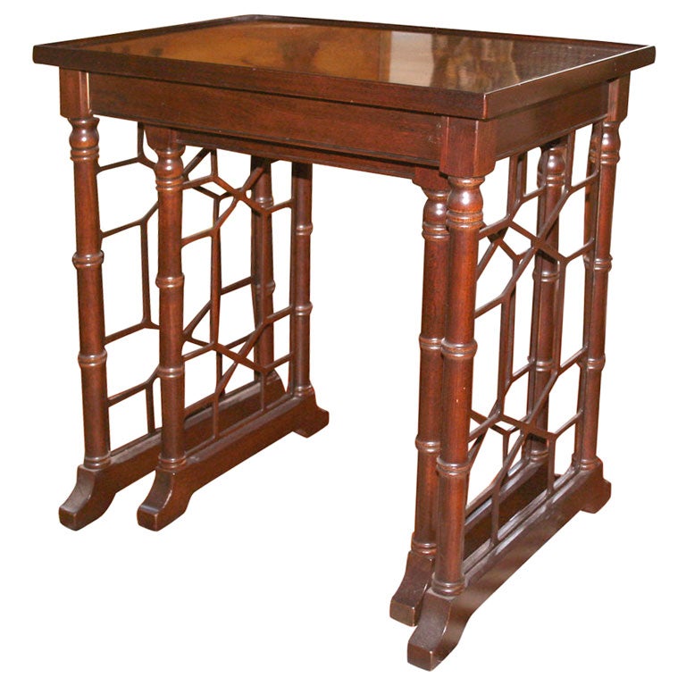 Set of Burlwood Fretwork Nesting Tables at 1stDibs