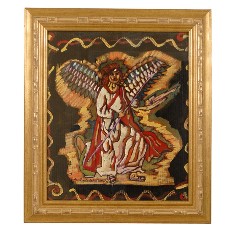 Folk Art Angel Painting by Savannah African American Rudy Bostic at 1stDibs