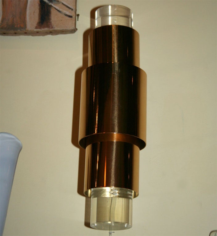 Pair of Polished Brass and Lucite Sconces, American 1960s at 1stDibs