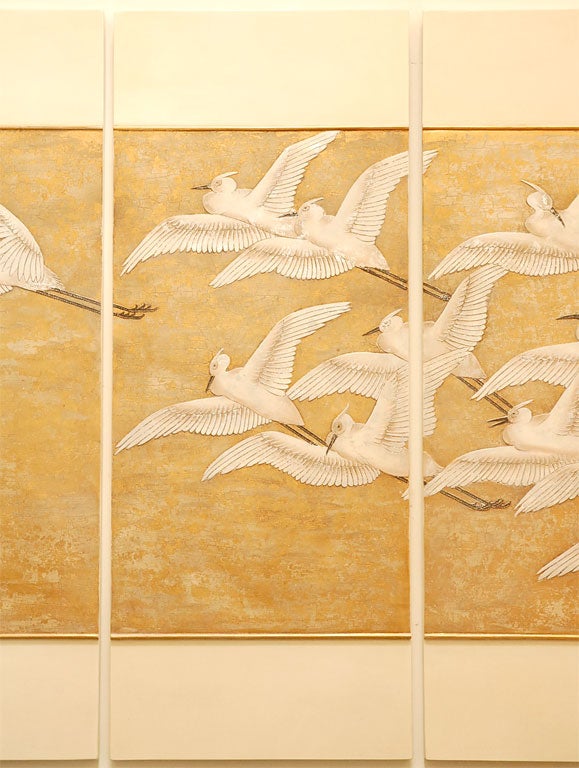 4 Panel Gold Leaf and Lacquer Relief at 1stDibs