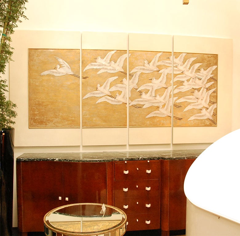 4 Panel Gold Leaf and Lacquer Relief at 1stDibs