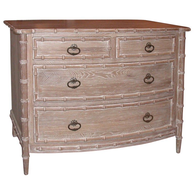 Limed Oak Chest of Drawers with Faux Bamboo Details at 1stDibs