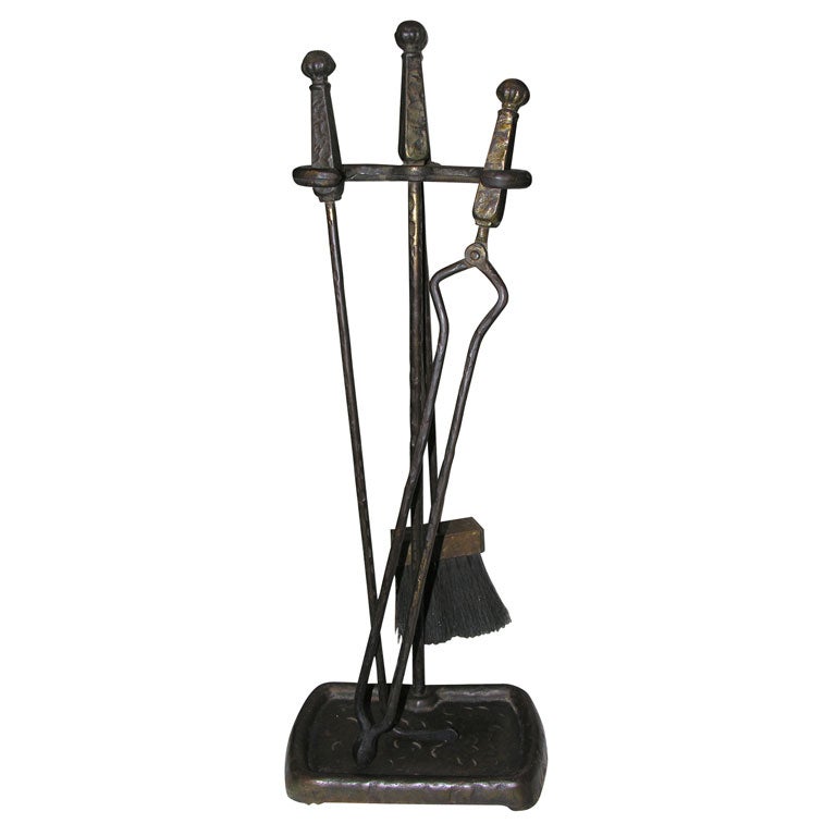 Arts and Crafts Fireplace Tool Set in Bronze at 1stDibs