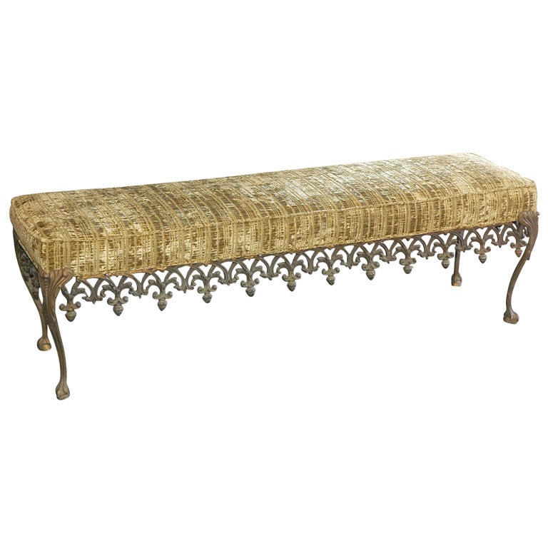 Vintage Metal Bench with New Fabirc at 1stDibs