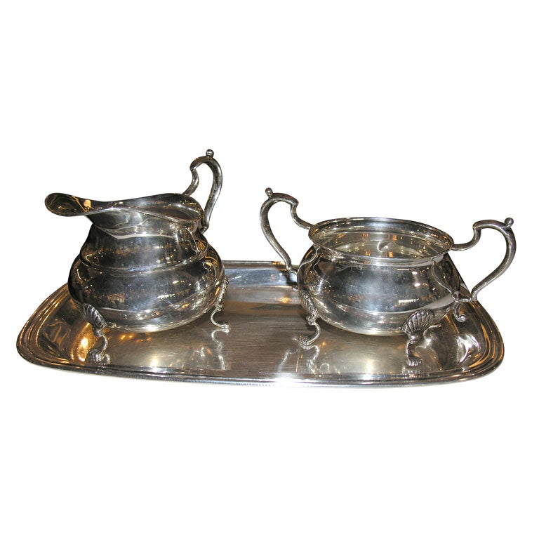 Sterling Tray Sugar and Creamer Shell motif at 1stDibs